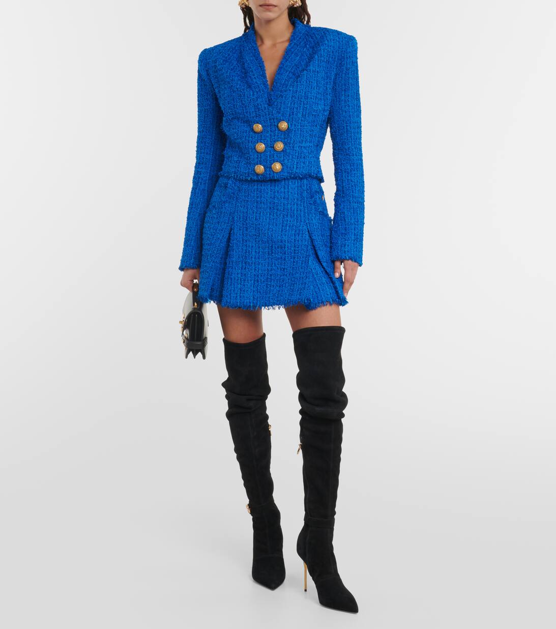 Cropped Tweed Blazer in Blue - Balmain | Mytheresa