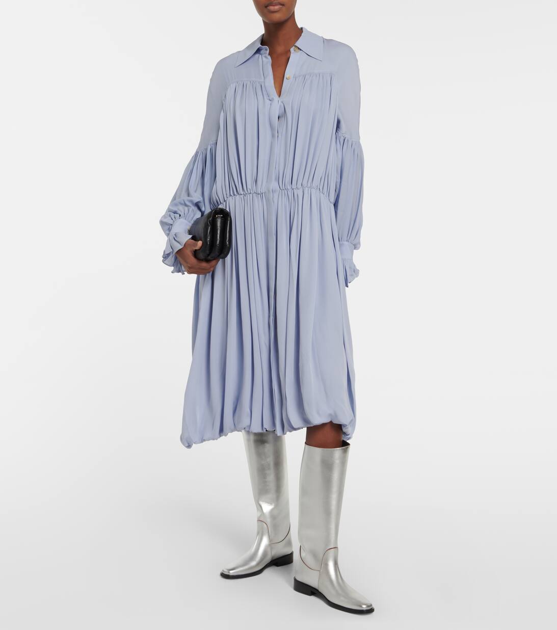 Wooster Metallic Leather Riding Boots in Silver - Khaite | Mytheresa