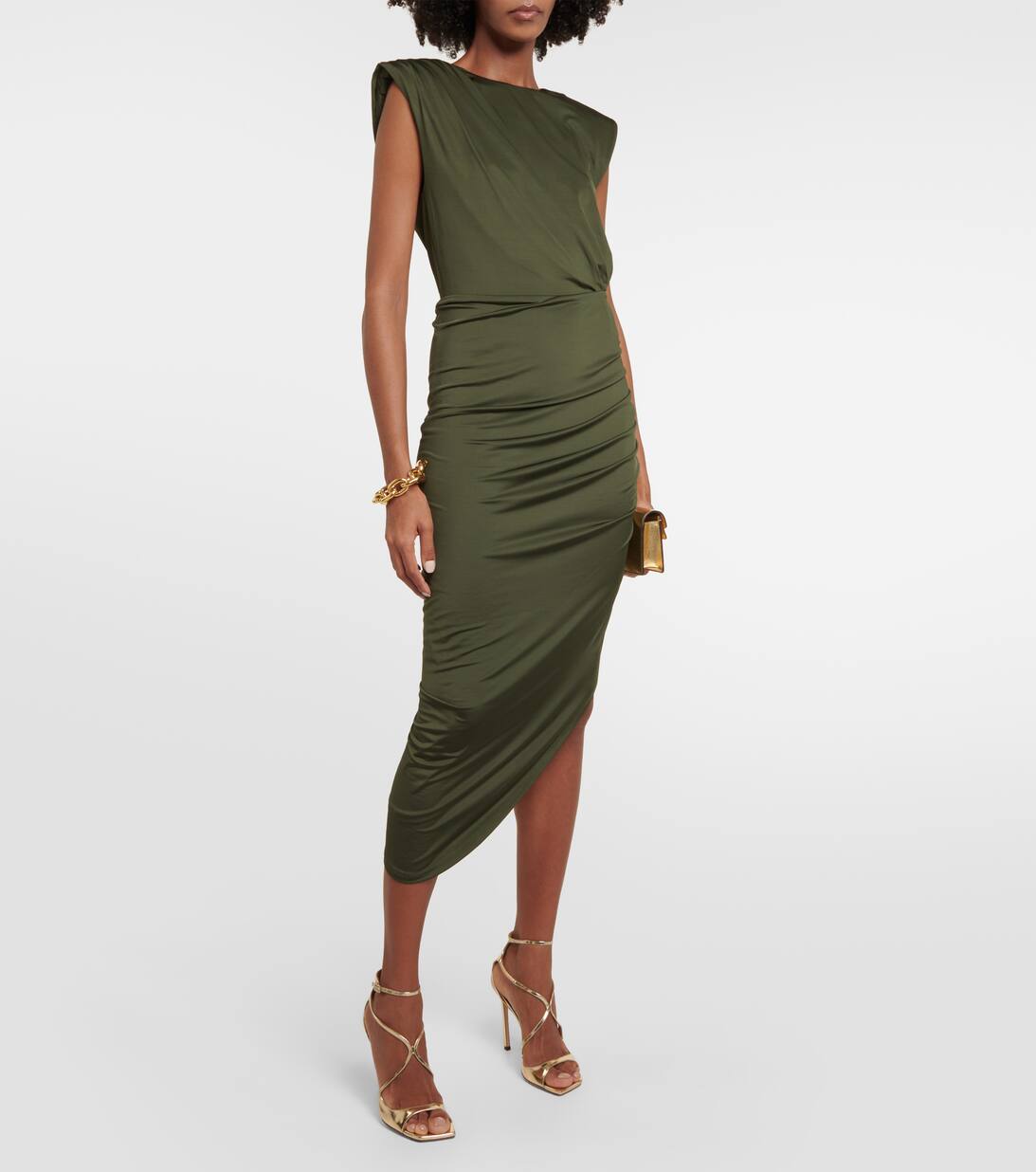 Merrith Asymmetric Jersey Midi Dress in Green - Veronica Beard | Mytheresa