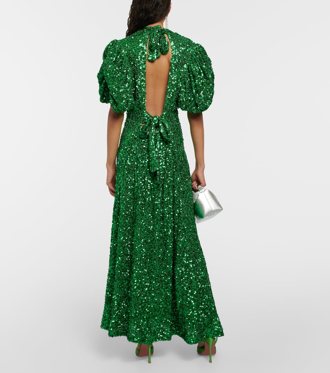 Embellished Puff Sleeve Maxi Dress in Green - Rotate Birger Christensen | Mytheresa