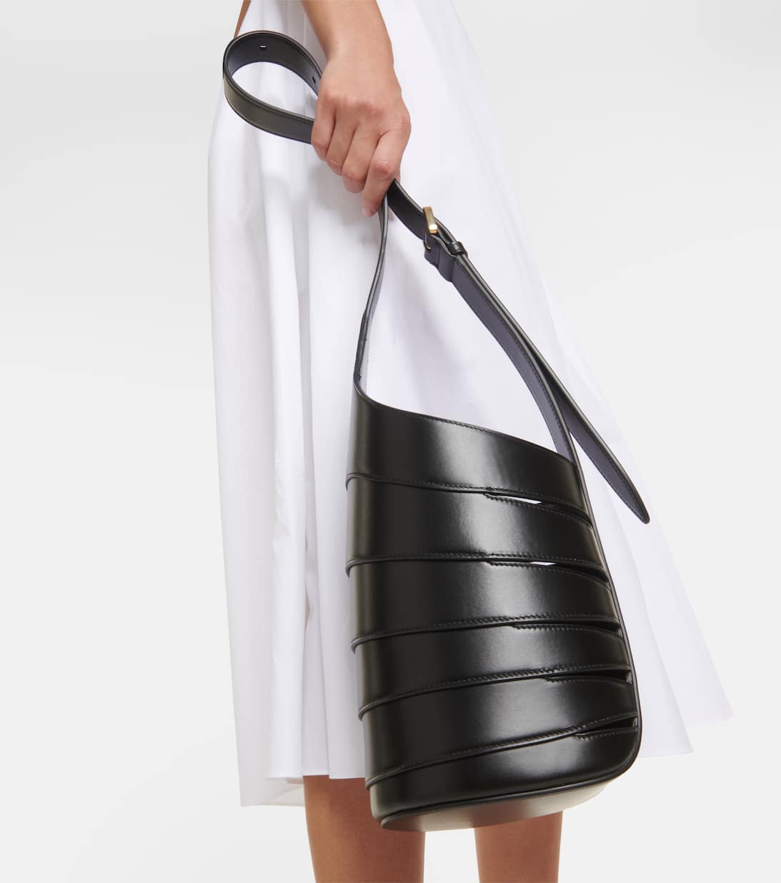 Babel Small Leather Shoulder Bag in Black - Alaia | Mytheresa