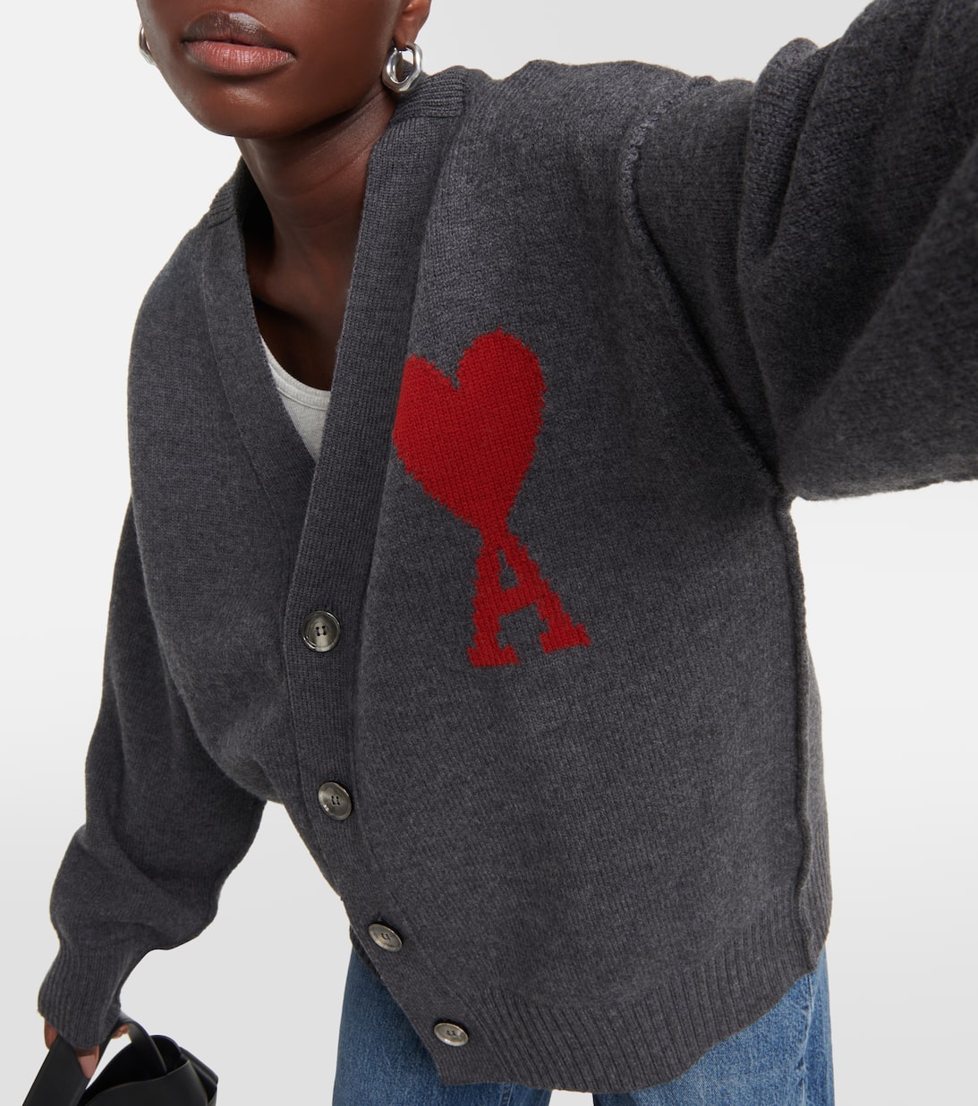 Ami De Coeur Wool Cardigan in Grey - Ami Paris | Mytheresa