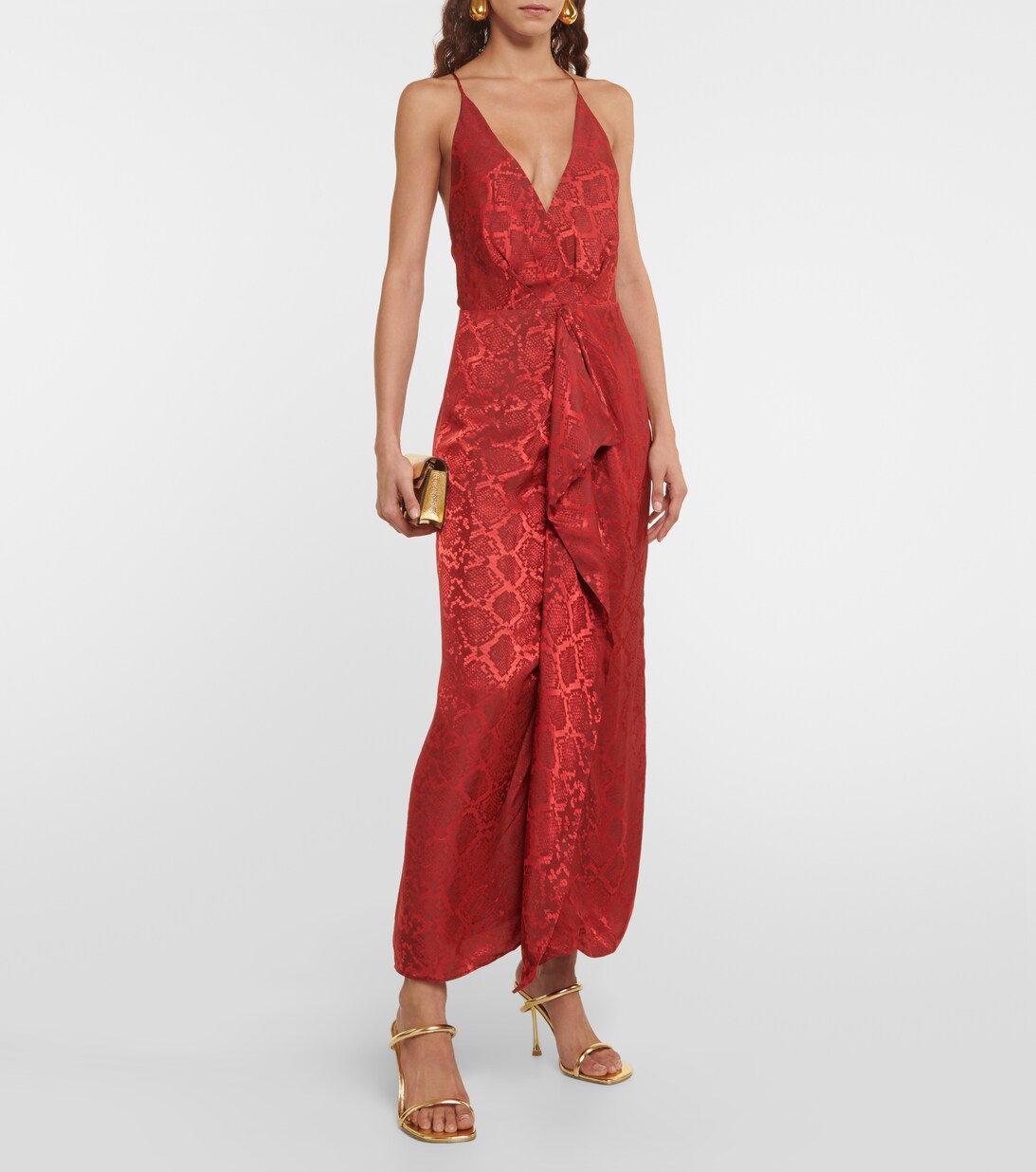 Carmine Snake Print Satin Maxi Dress in Red - Simkhai | Mytheresa
