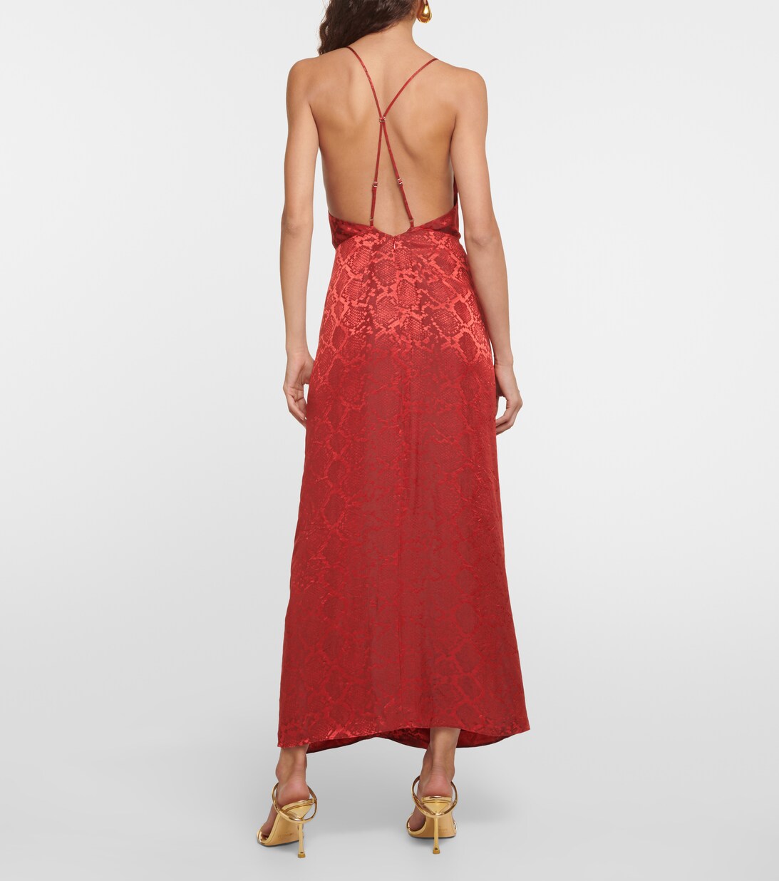 Carmine Snake Print Satin Maxi Dress in Red - Simkhai | Mytheresa
