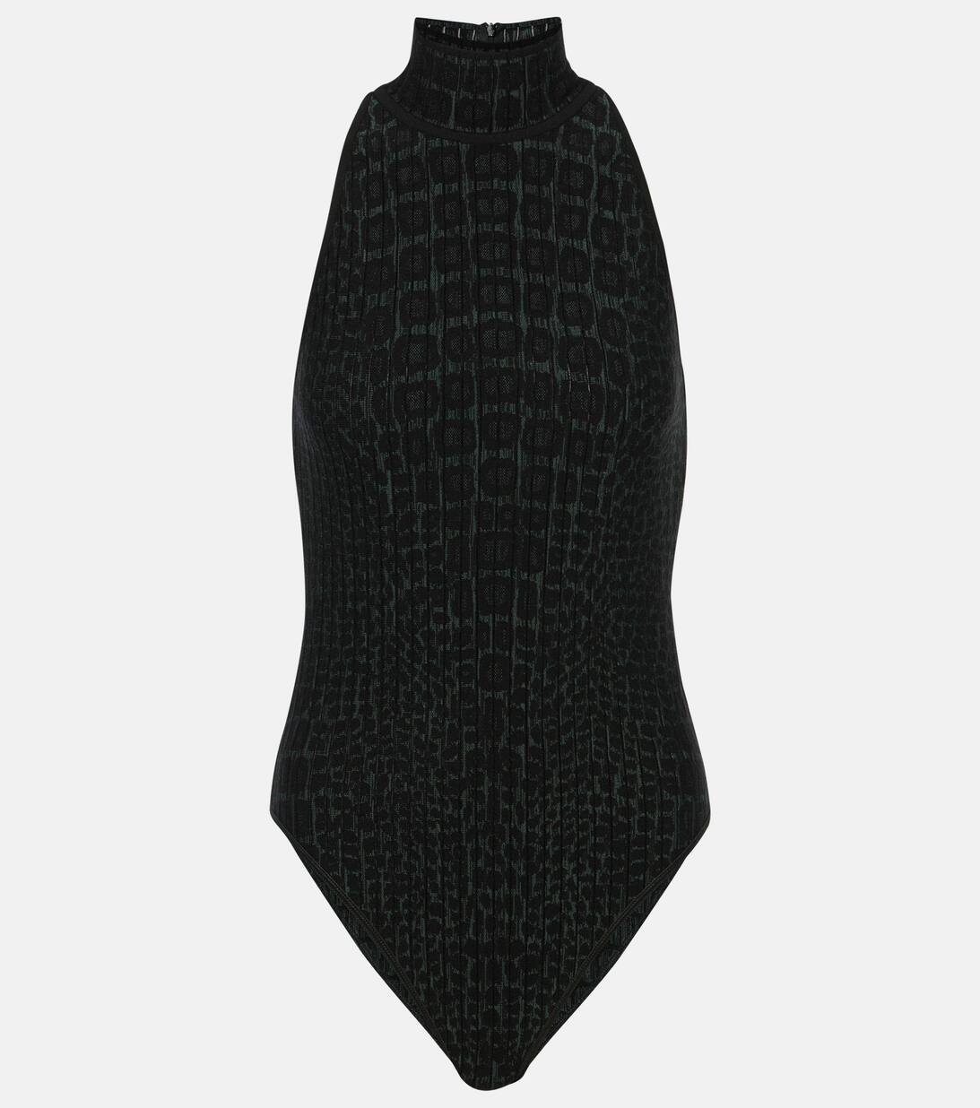Croc Effect Halterneck Bodysuit in Black - Alaia | Mytheresa