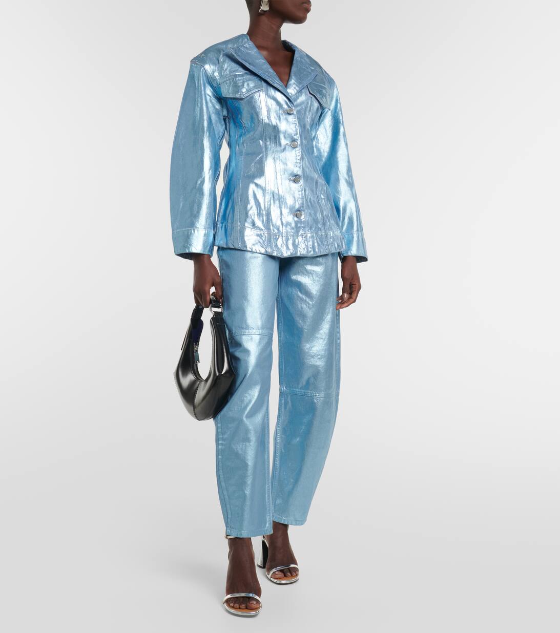 Foil Metallic Denim Blazer in Blue - Ganni | Mytheresa