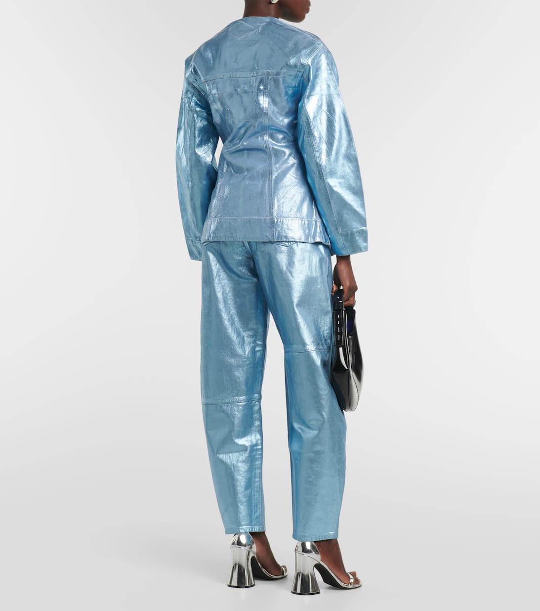 Foil Metallic Denim Blazer in Blue - Ganni | Mytheresa