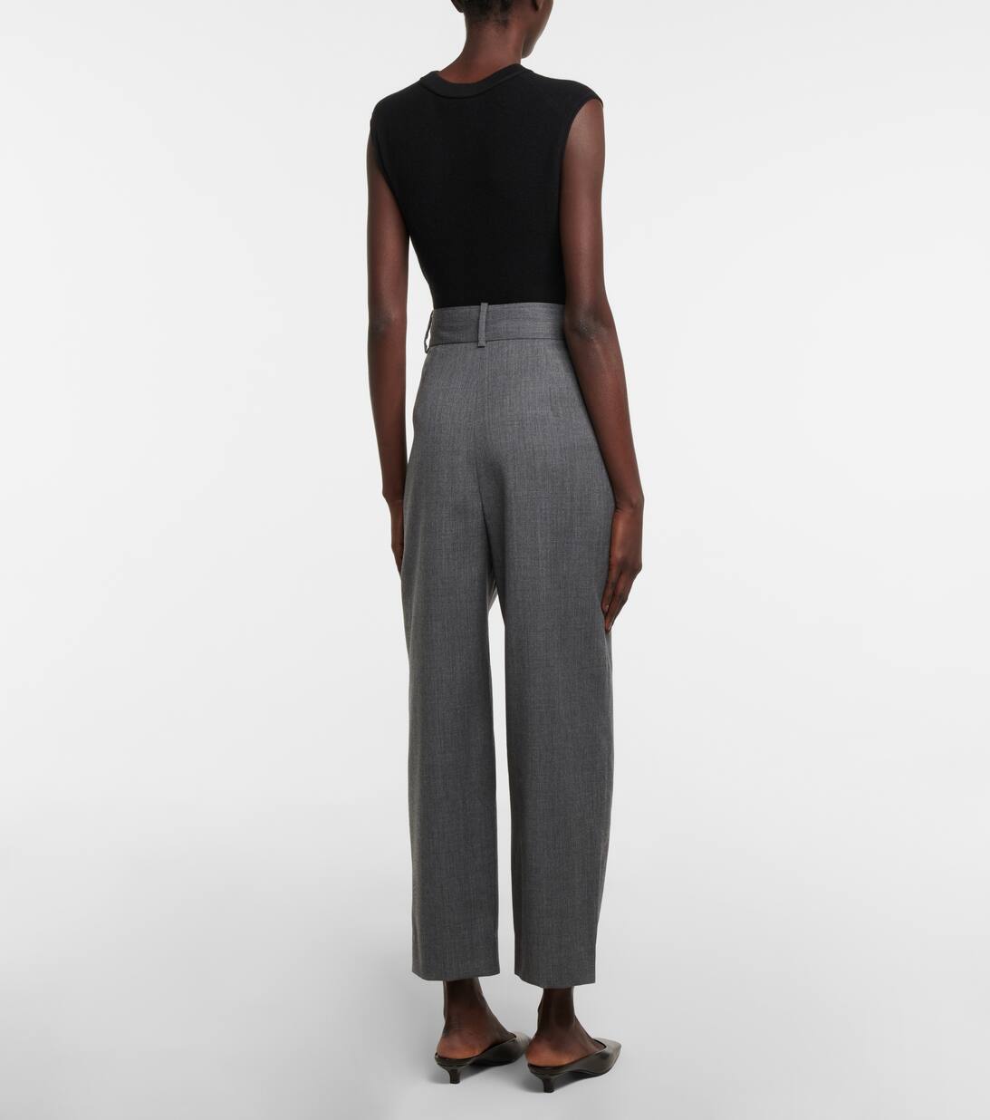 High Rise Tapered Wool Pants in Grey - Toteme | Mytheresa