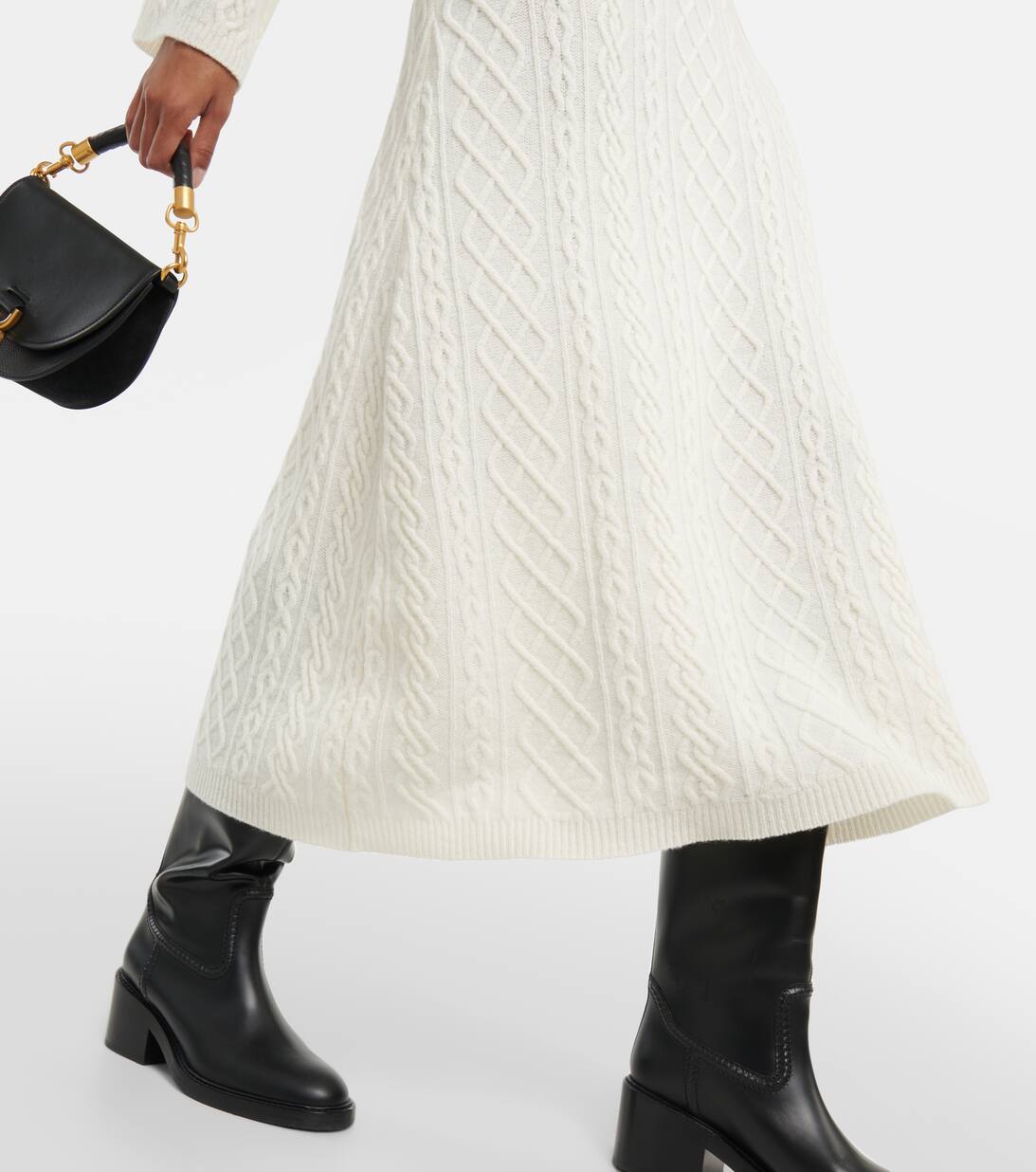 Cable Knit Wool And Cashmere Midi Dress in Neutrals - Chloe | Mytheresa