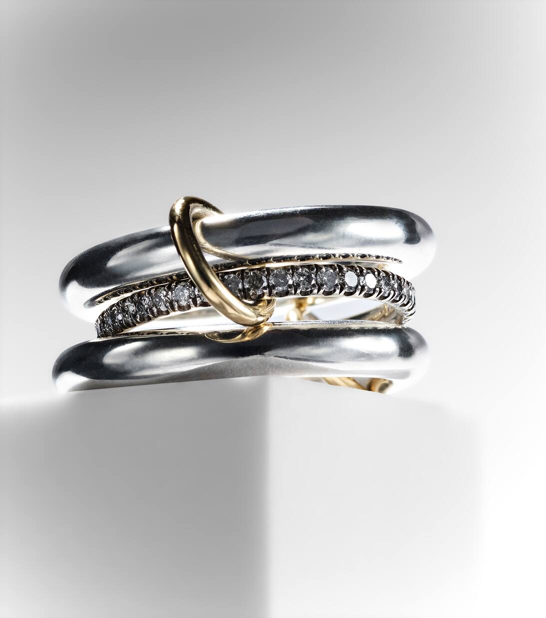 Libra Noir Sterling Silver And 18 Kt Gold Rings With Diamonds in Silver ...