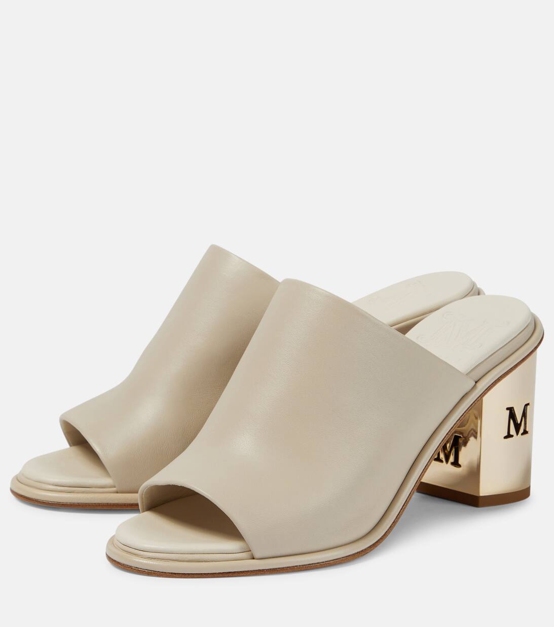 Mules Damier De Piel en Beige - Max Mara | Mytheresa