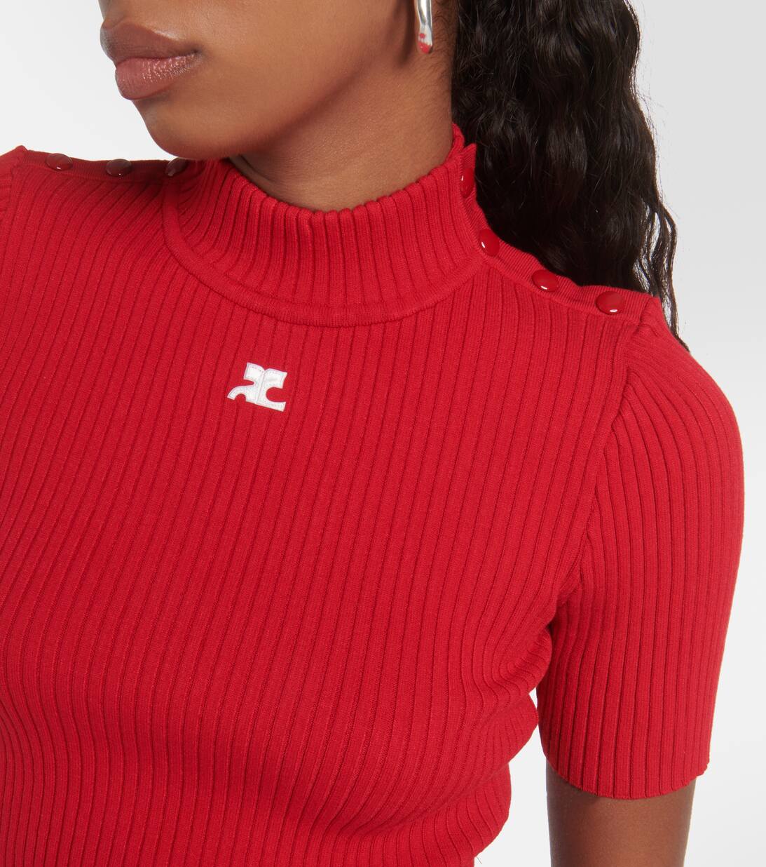 Ribbed Knit Cropped Sweater in White - Courreges | Mytheresa