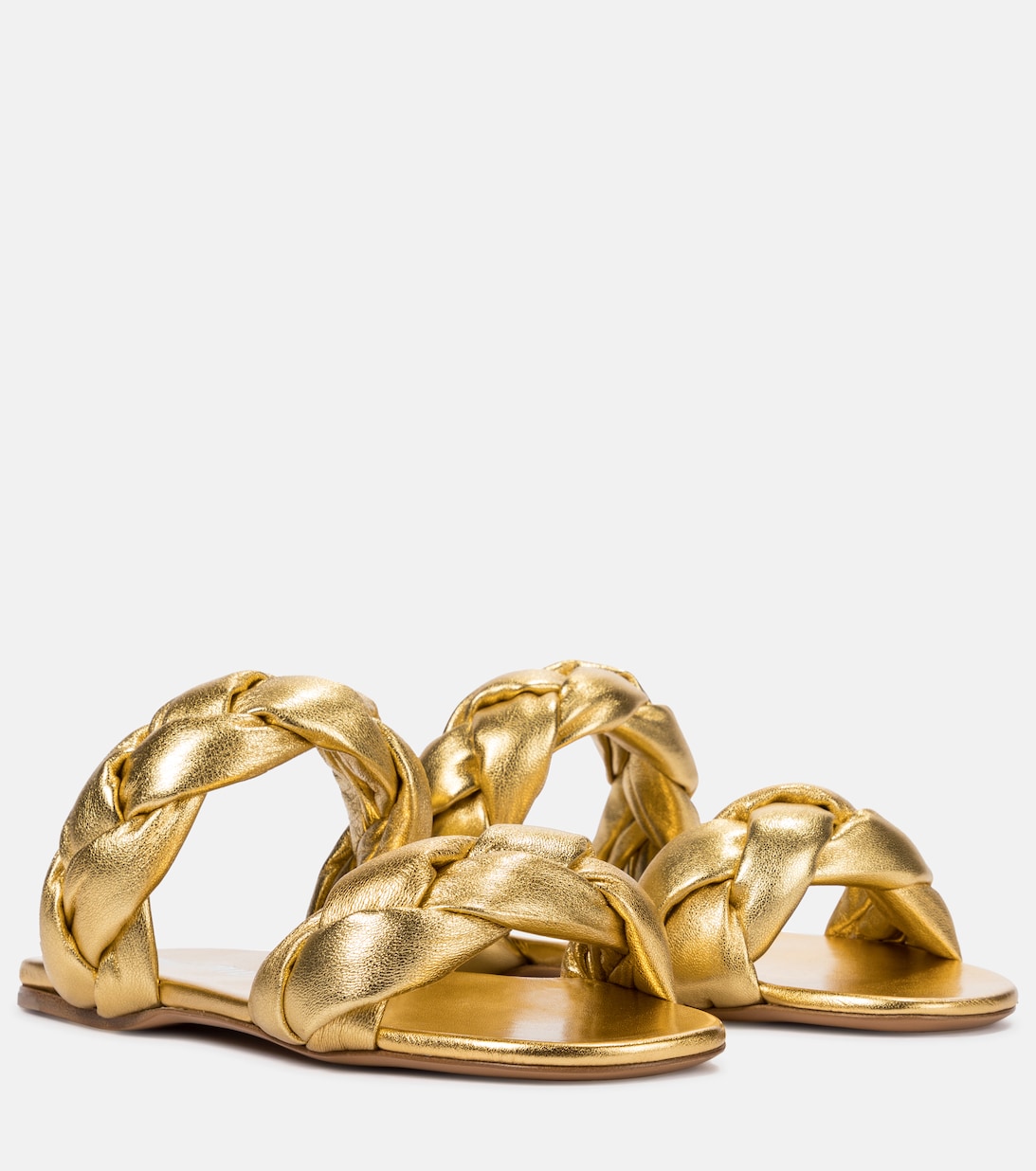 Braided Leather Slides in Gold - Miu Miu | Mytheresa