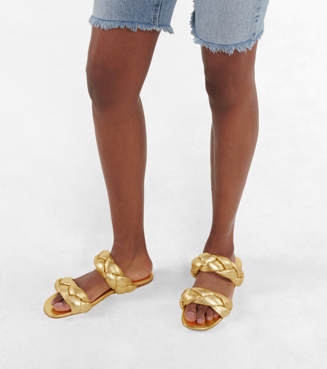 Braided Leather Slides in Gold - Miu Miu | Mytheresa