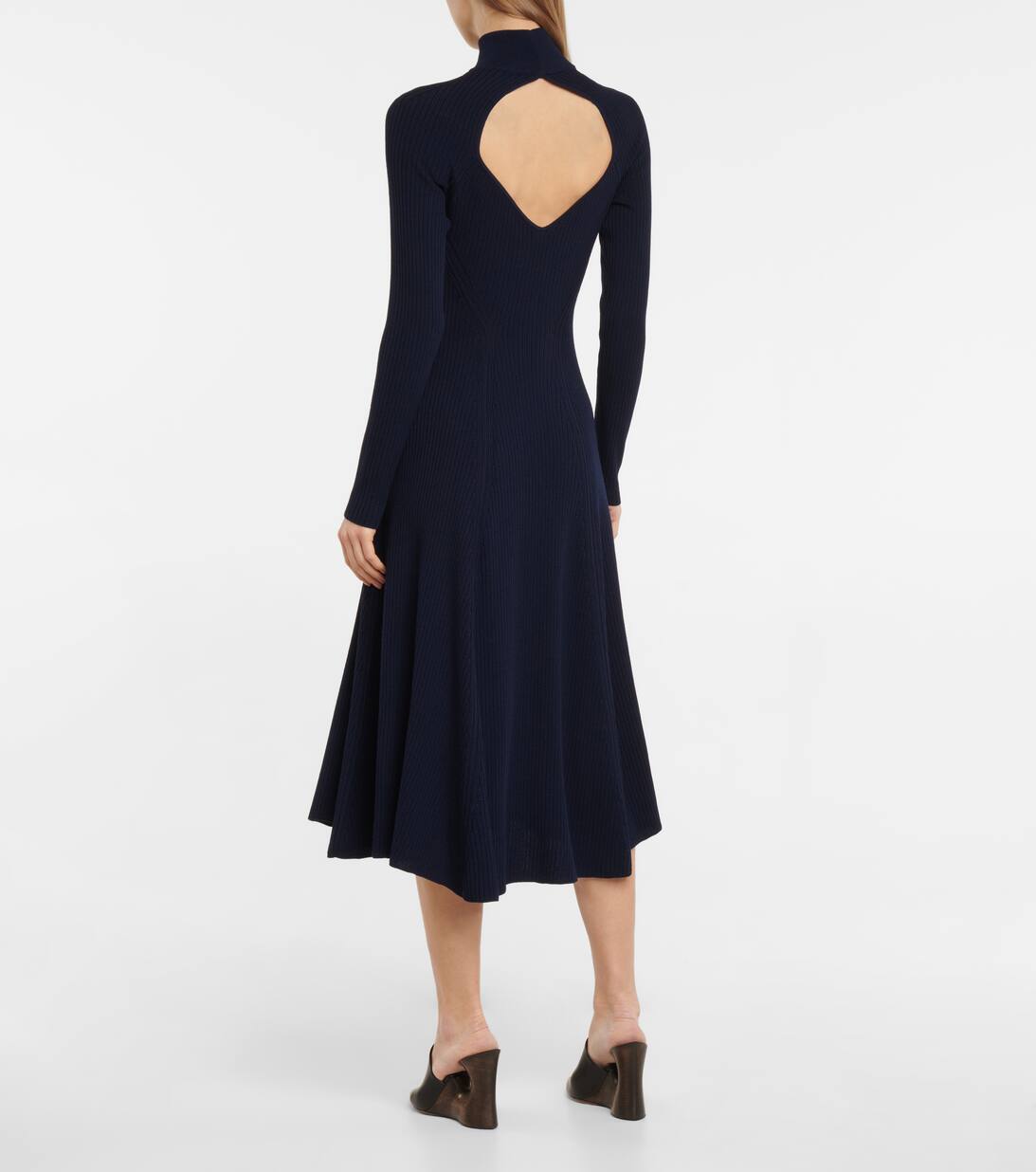 Ribbed Knit Wool Blend Midi Dress In Blue Alaia Mytheresa