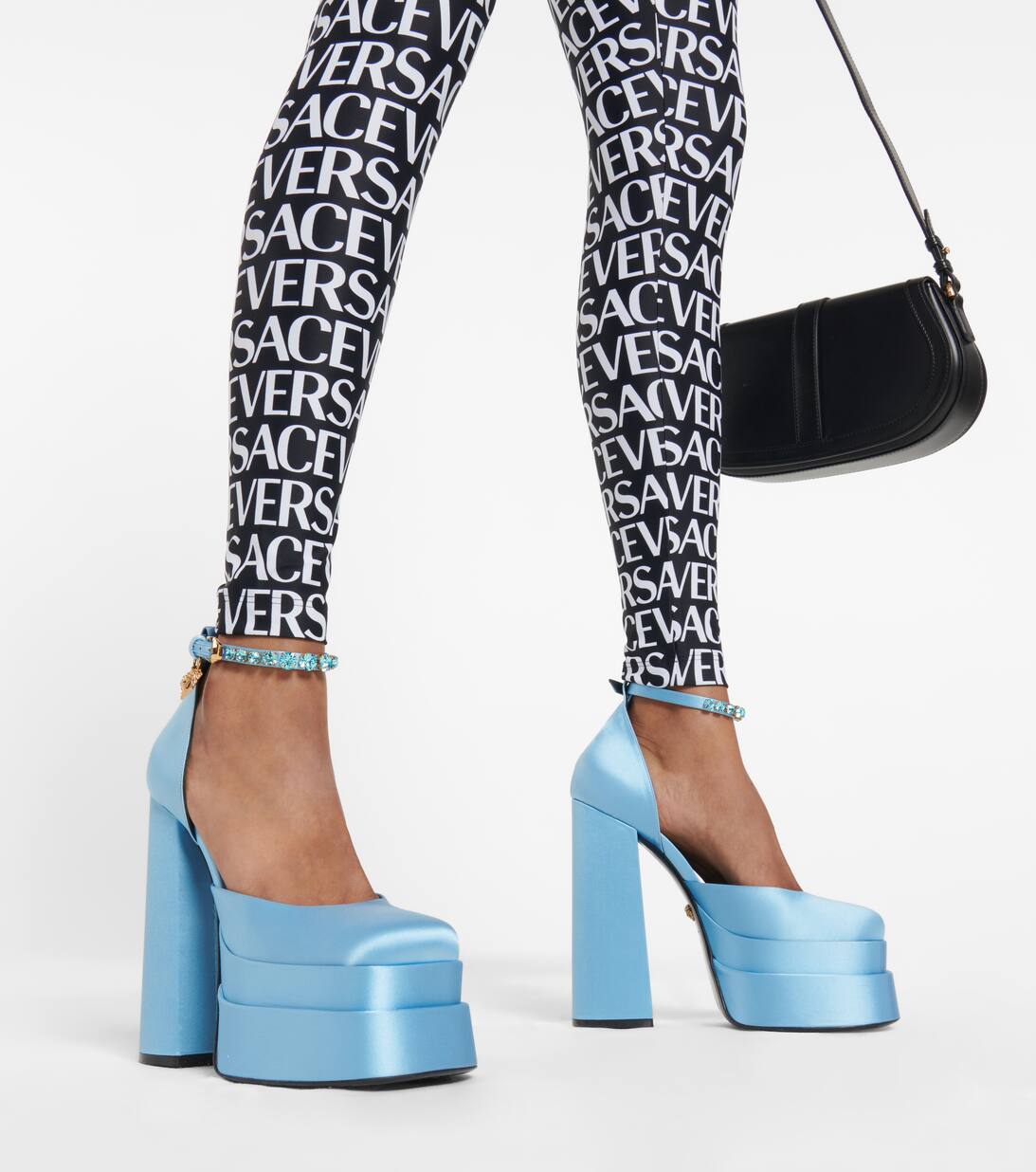 Medusa Aevitas Satin Platform Pumps in Blue - Versace | Mytheresa