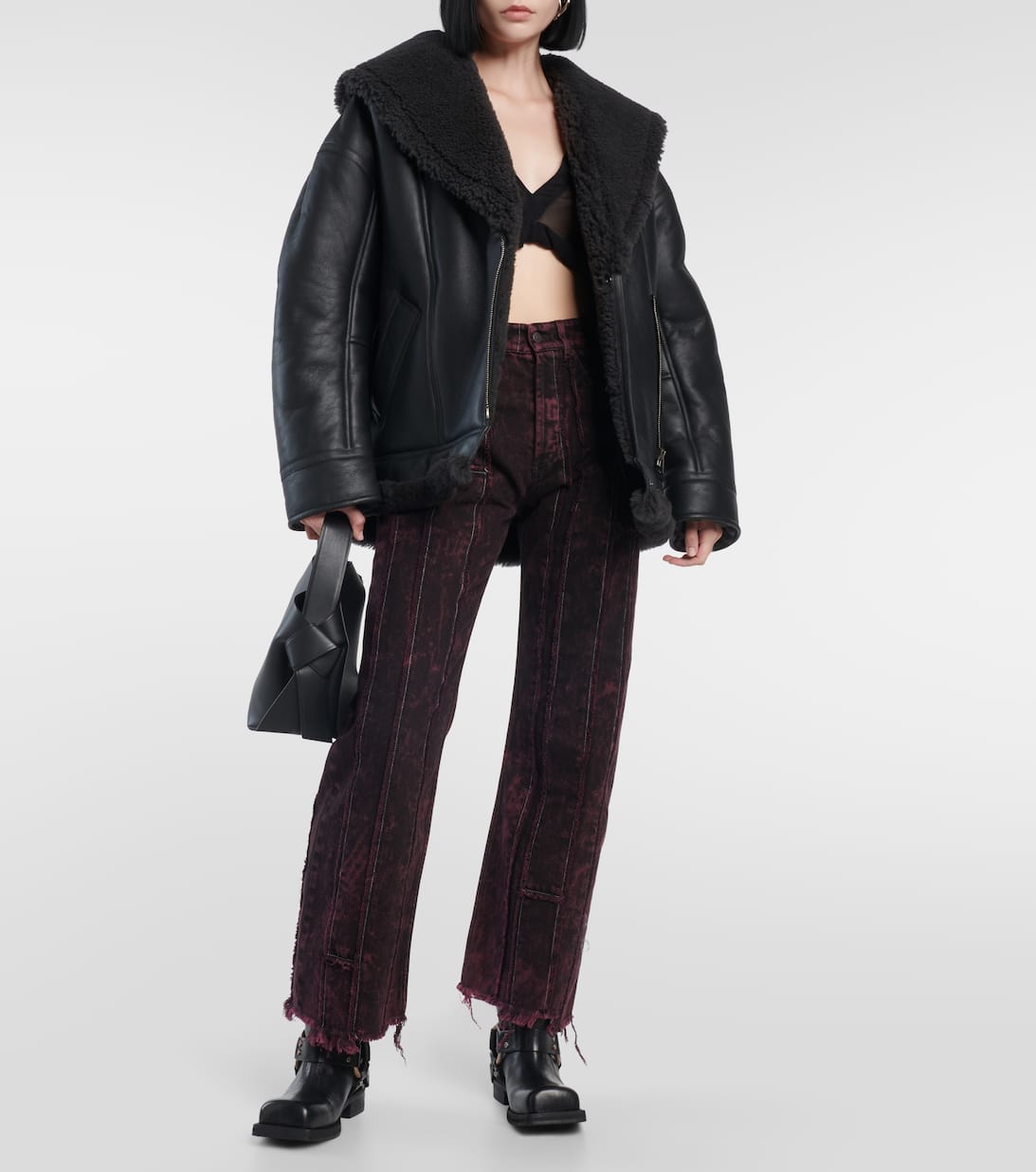 Shearling Lined Leather Jacket in Black - Acne Studios | Mytheresa