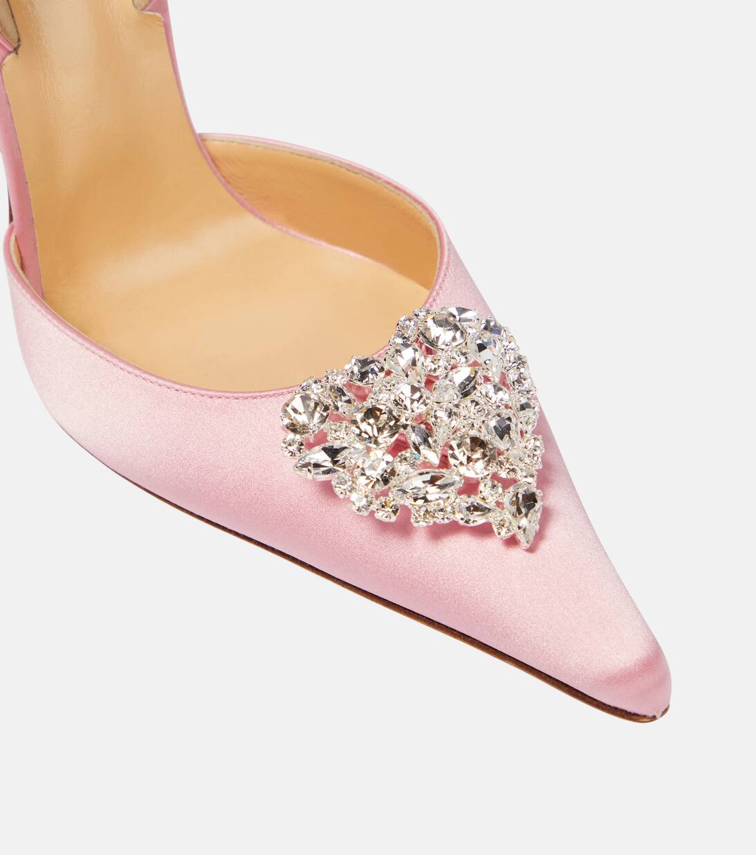 Crystal Embellished Satin Slingback Pumps in Pink - Magda Butrym ...