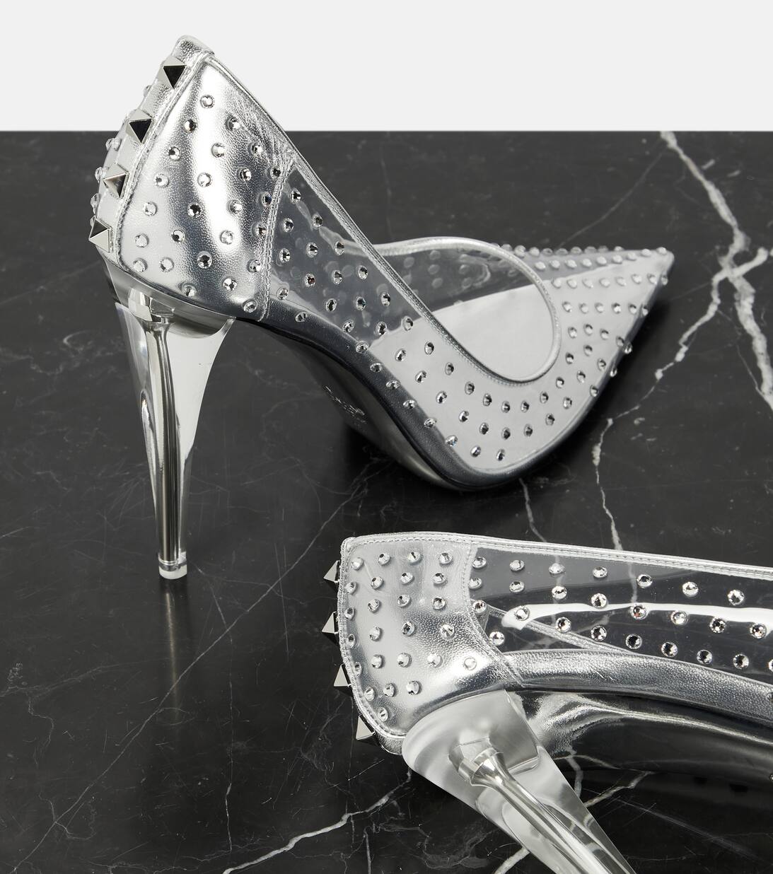 Rockstud Embellished PVC Pumps in Silver - Valentino Garavani | Mytheresa