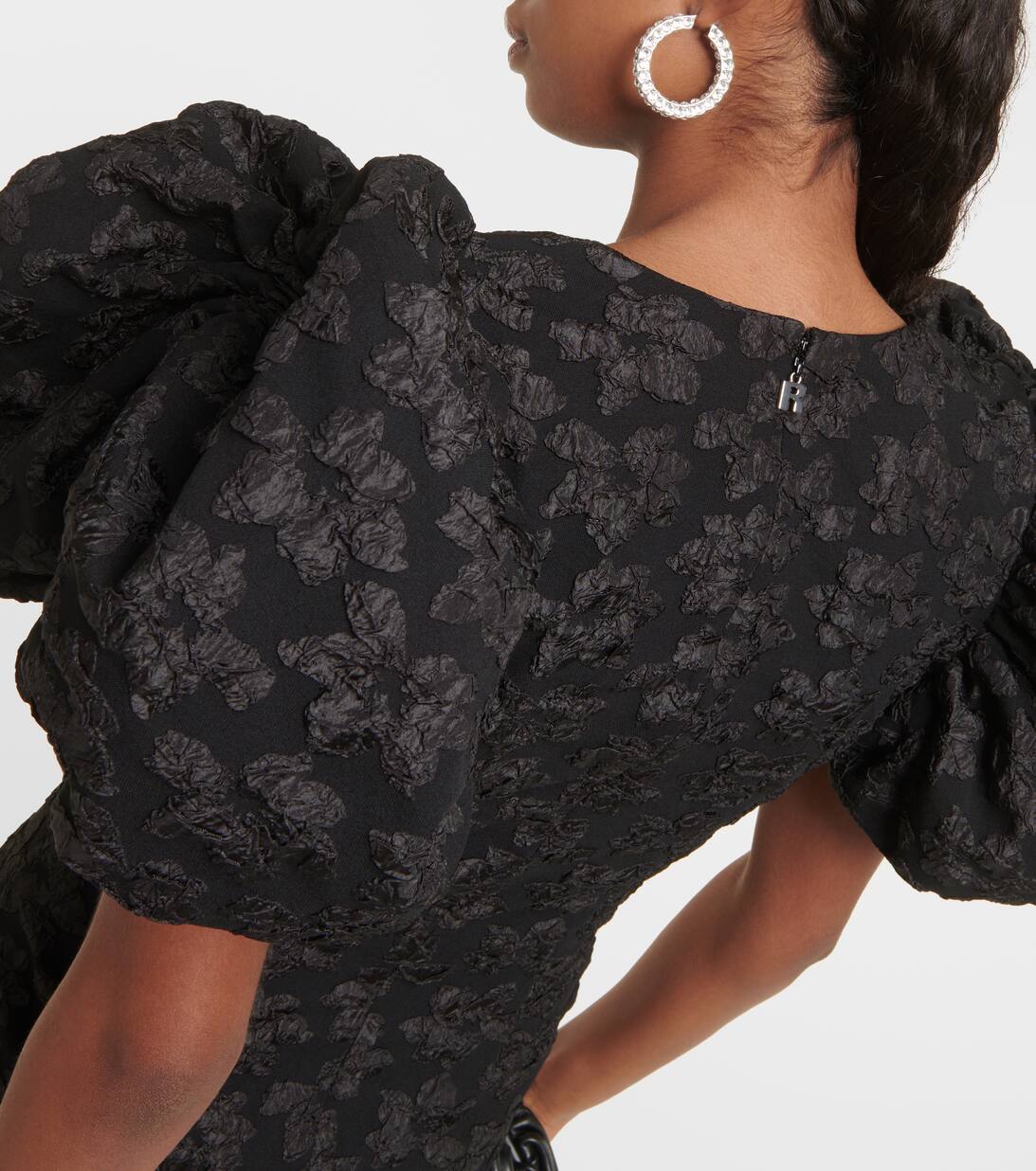 Puff Sleeve Jacquard Midi Dress in Black - Rotate Birger Christensen ...