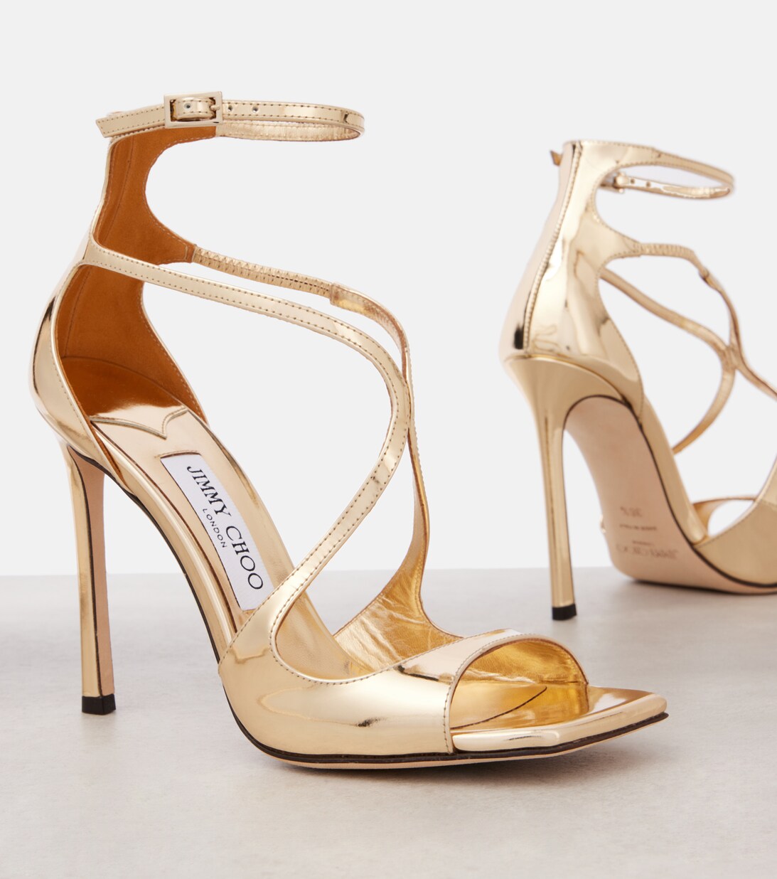 Azia 110 Patent Leather Sandals in Gold - Jimmy Choo | Mytheresa
