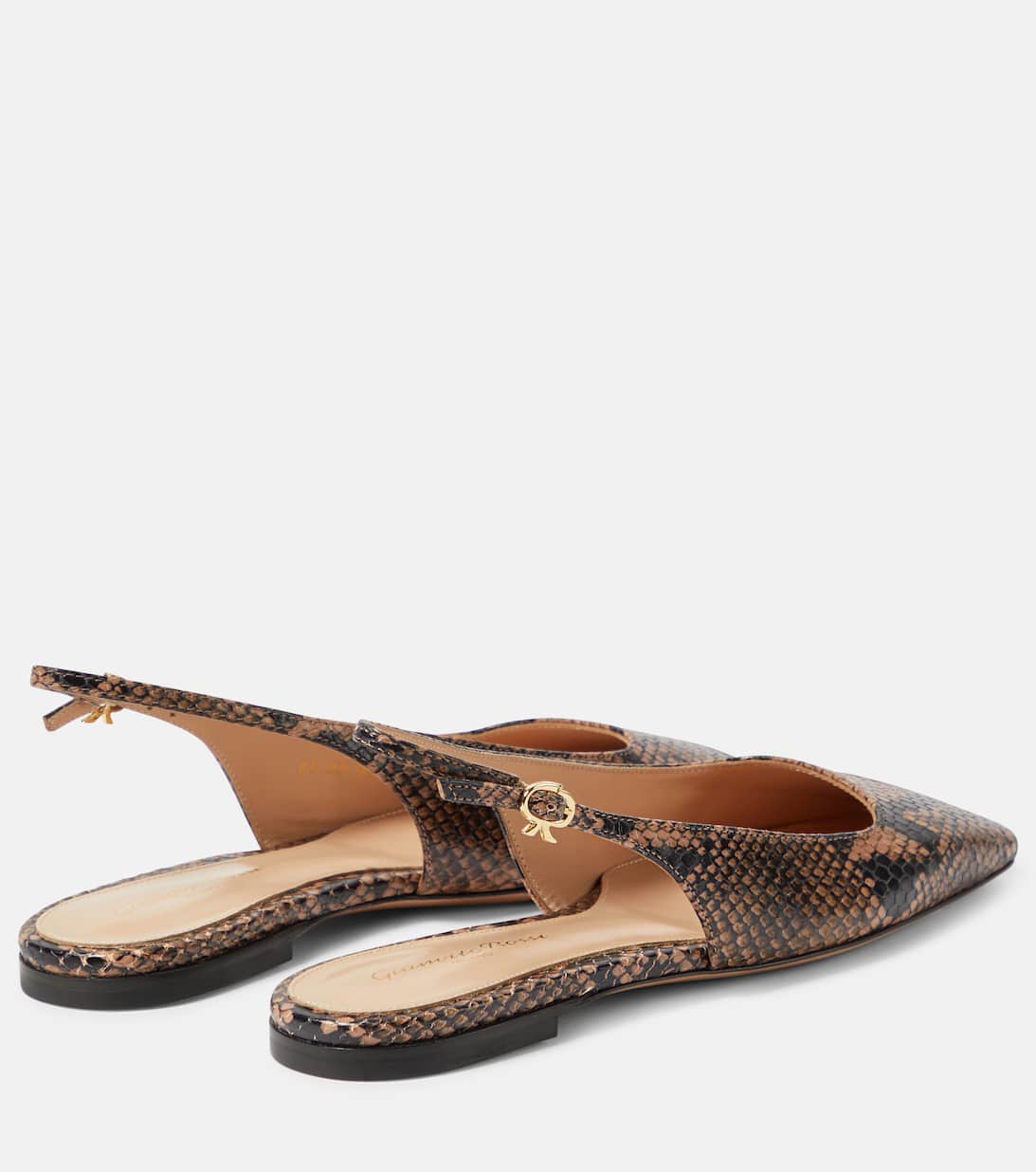 Borneo Snake Print Leather Slingback Flats in Beige - Gianvito Rossi | Mytheresa
