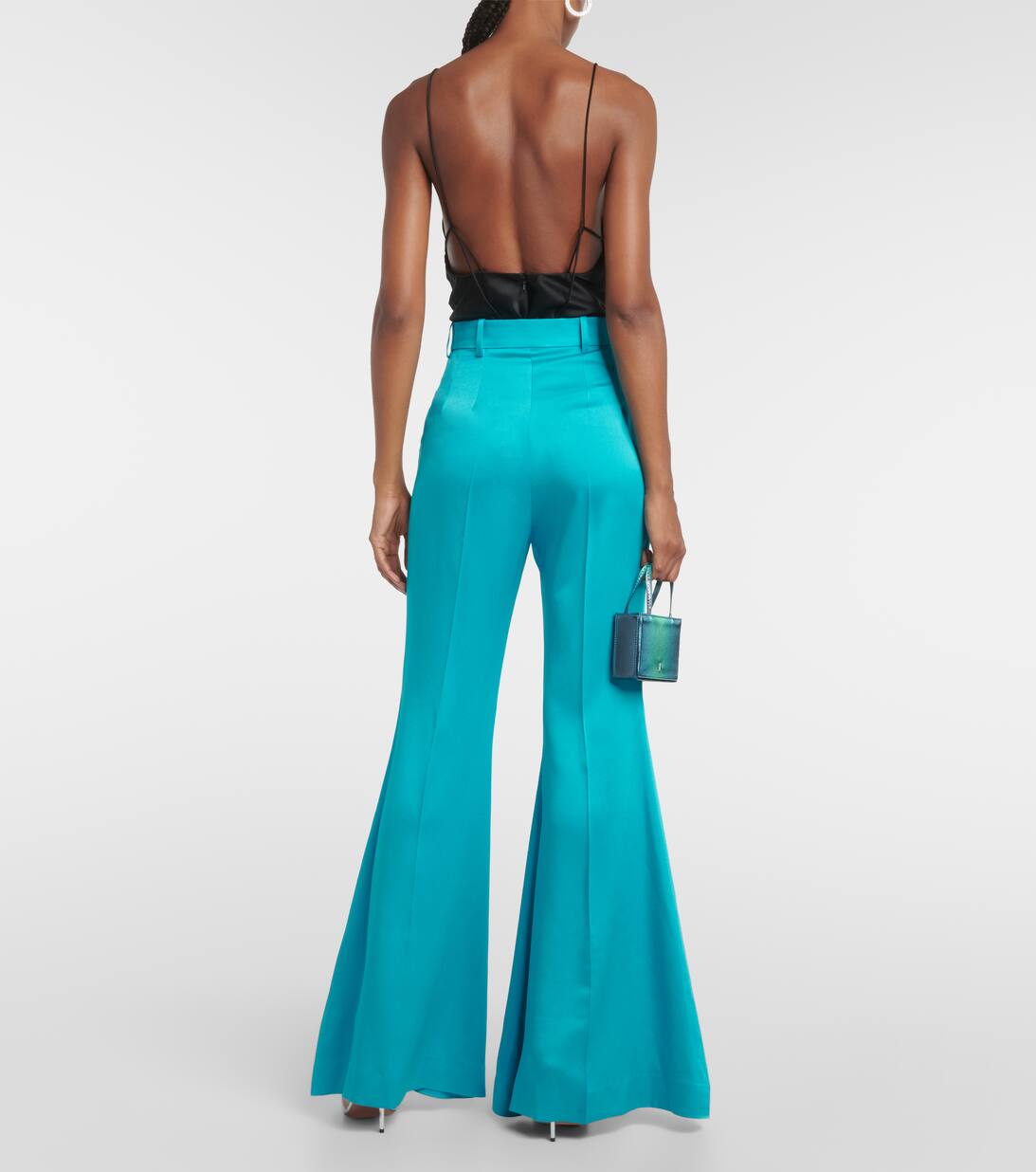High Rise Satin Flared Pants in Blue - Nina Ricci | Mytheresa