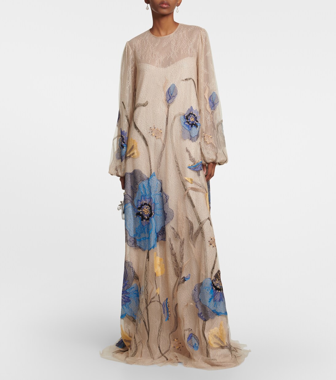 Yesenia Embroidered Tulle And Lace Gown in Beige - Costarellos | Mytheresa