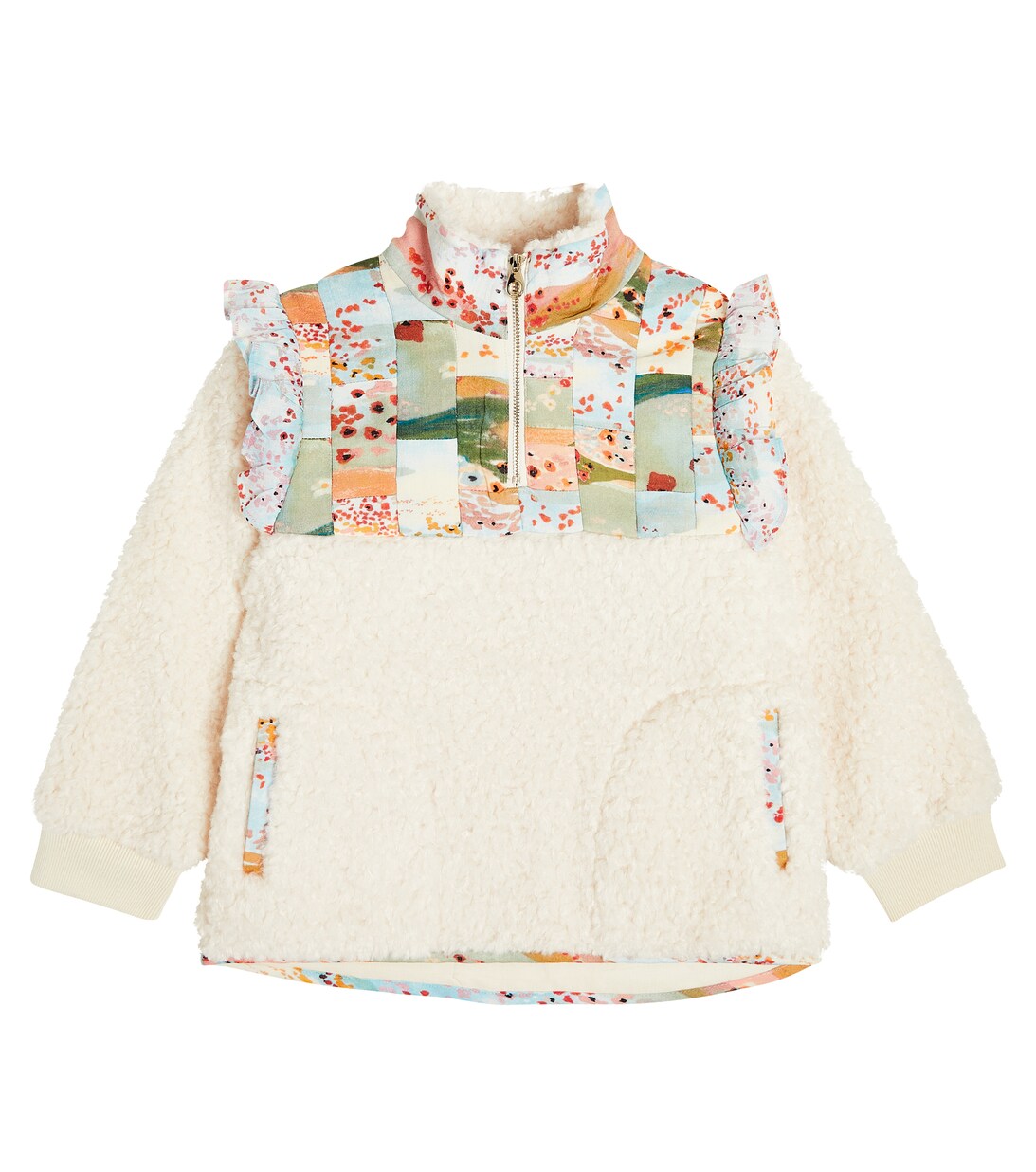 Patchwork Faux Shearling Jacket in Beige - Chloe Kids | Mytheresa