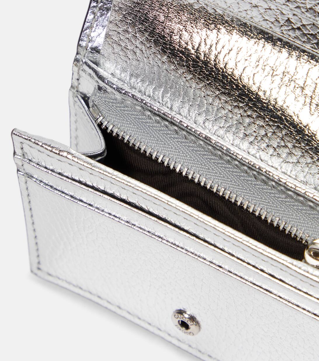 GG Marmont Leather And Canvas Card Case in Metallic - Gucci | Mytheresa