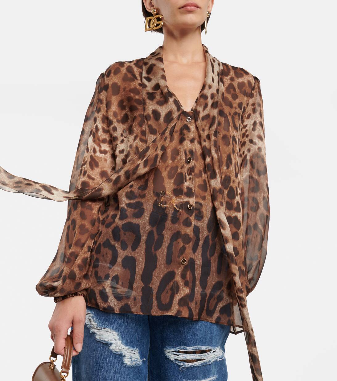 Leopard Print Silk Chiffon Blouse In Multicoloured Dolce Gabbana