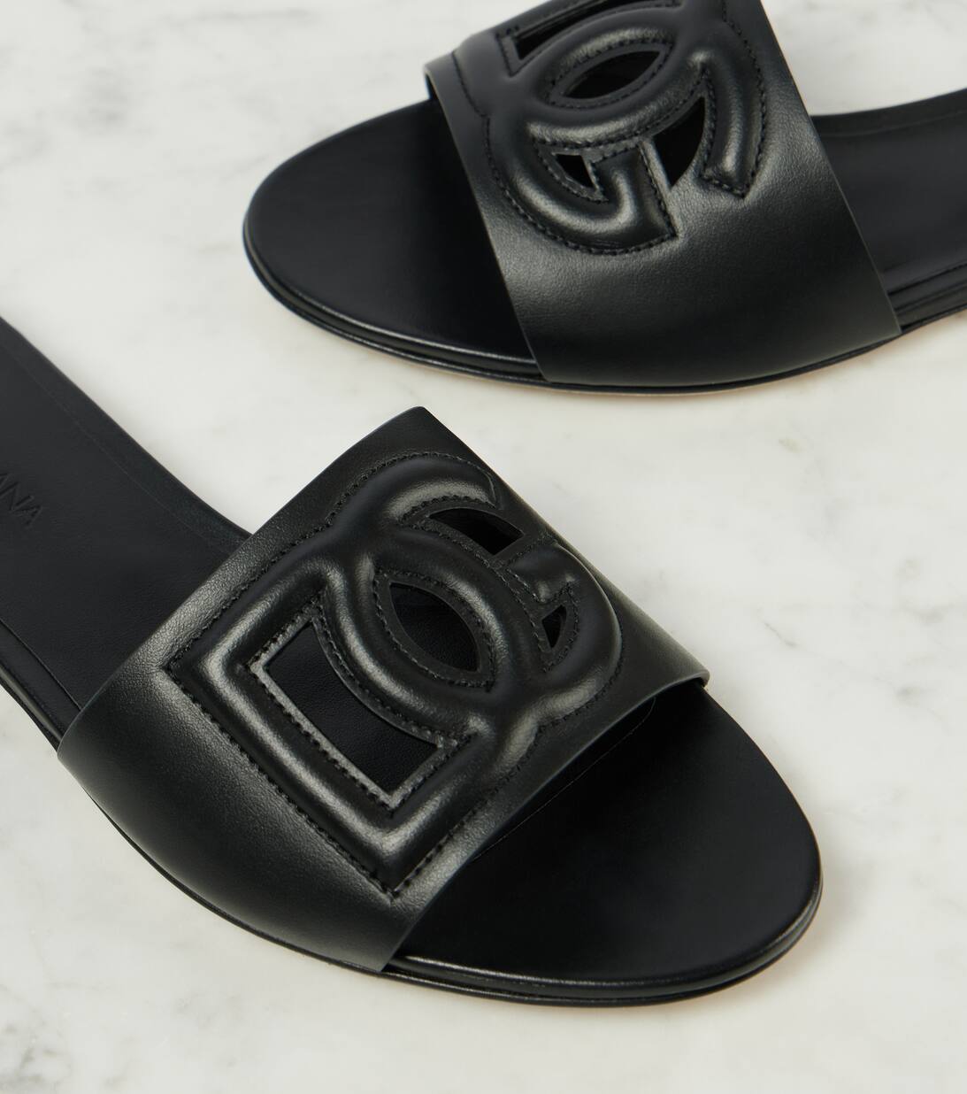 DG Leather Slides in Black - Dolce Gabbana | Mytheresa