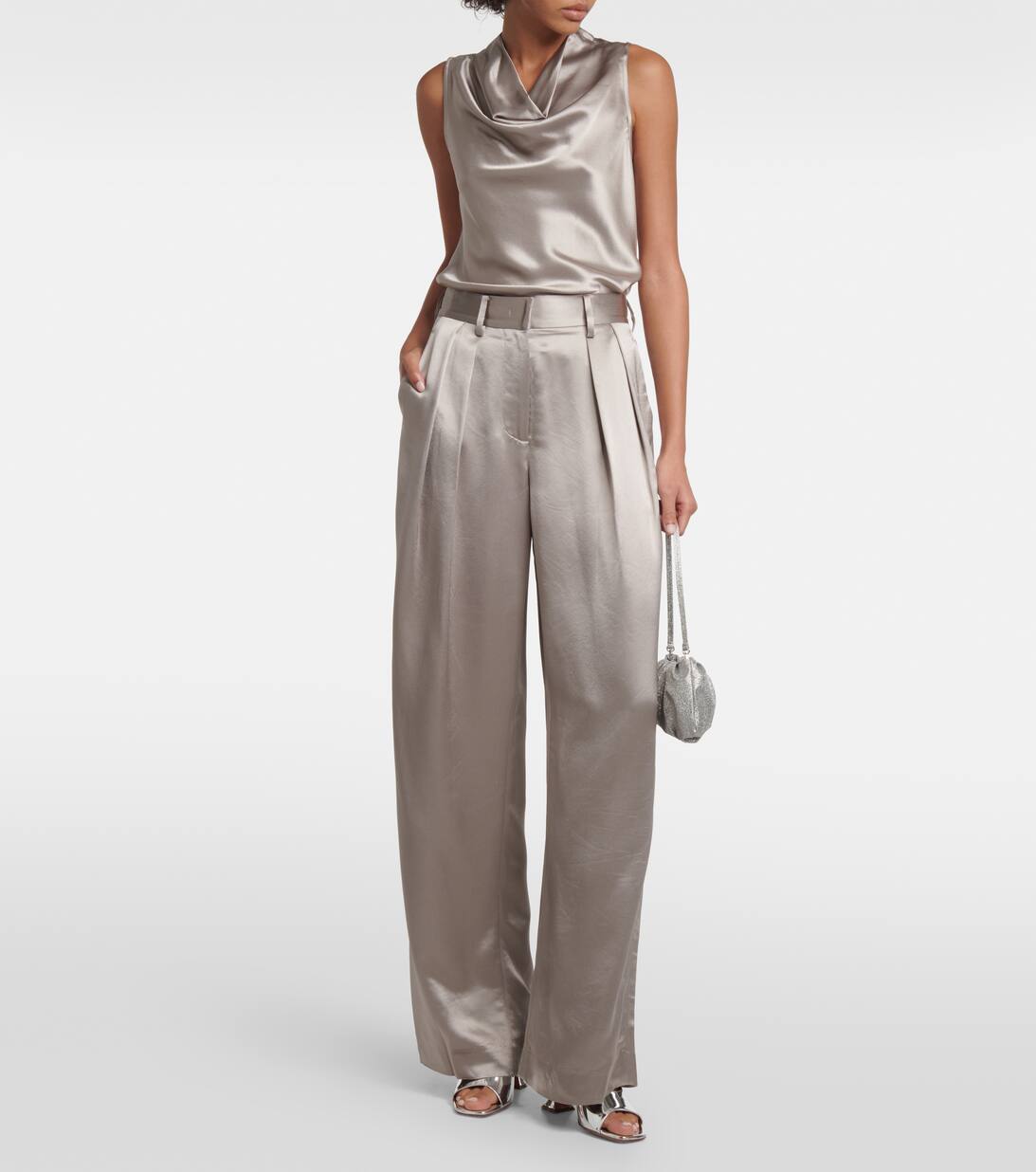 High Rise Hose Luisa Aus Satin in Silber - Staud | Mytheresa