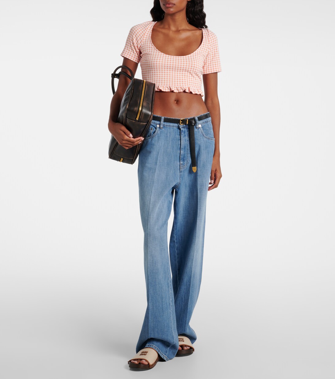 Checked Crop Top in Orange - Miu Miu | Mytheresa