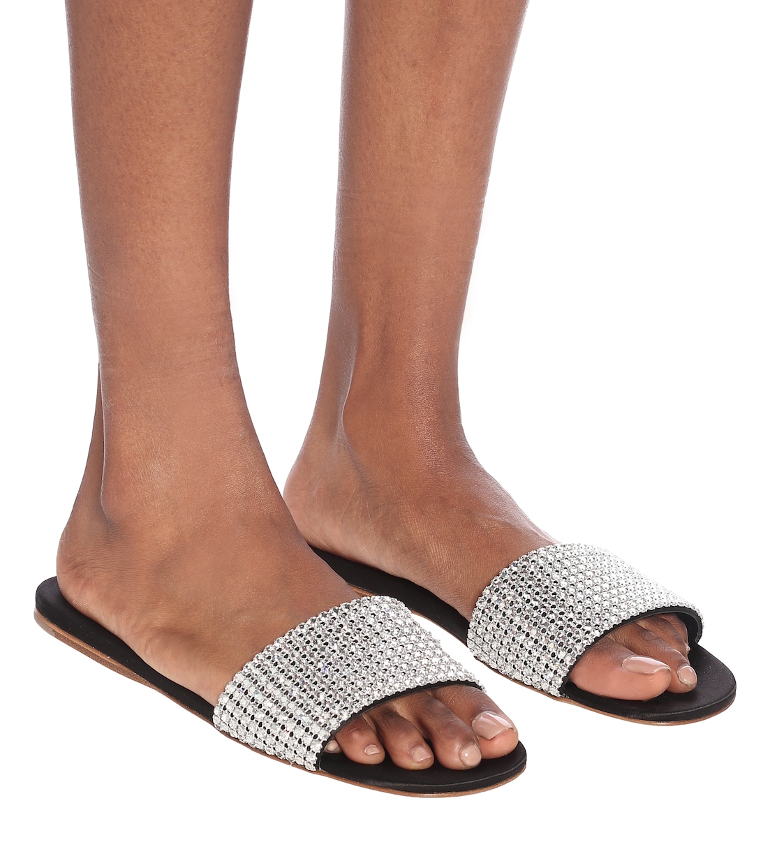 Embellished Satin Slides in Black - Miu Miu | Mytheresa