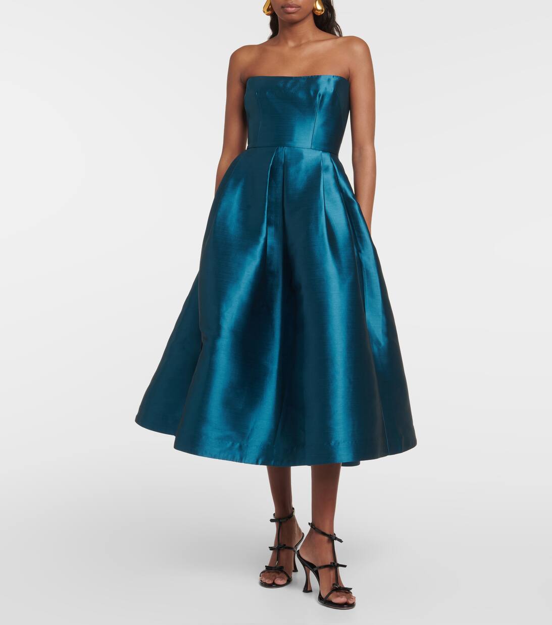 Strapless Silk Faille Midi Dress in Green - Alex Perry | Mytheresa