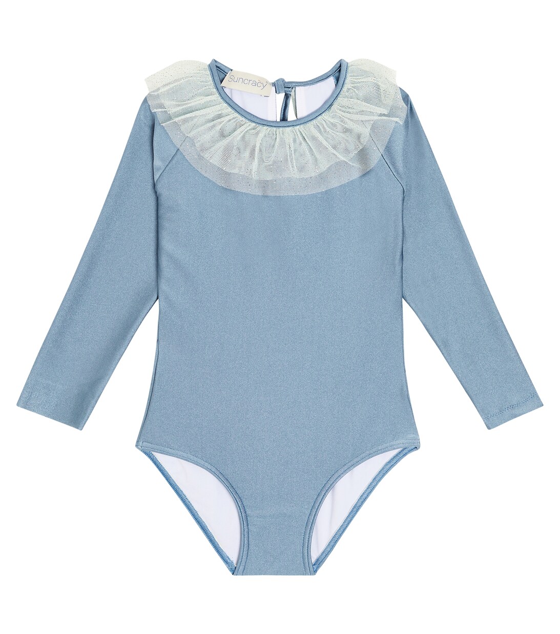 Laguna Azul Tulle Trimmed Swimsuit in Blue - Suncracy | Mytheresa