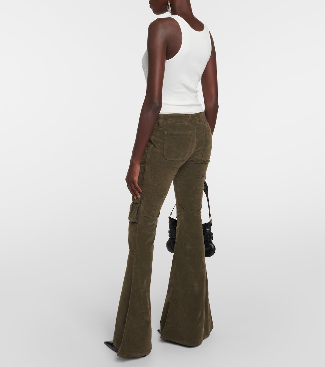 Low Rise Velvet Flared Cargo Pants in Green - Blumarine | Mytheresa