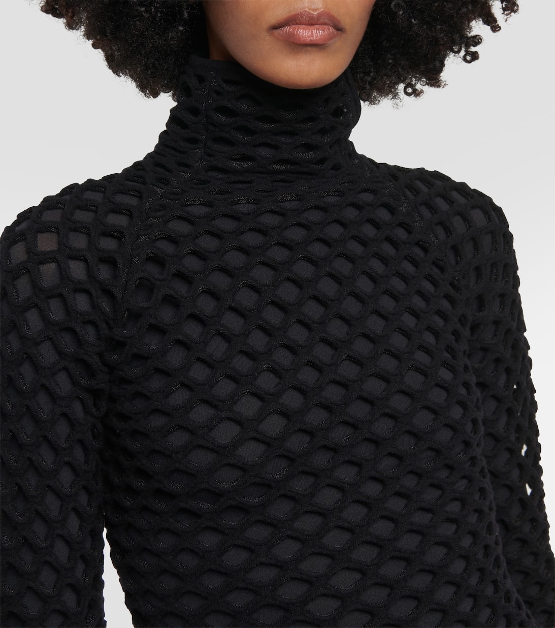 Open Knit Turtleneck Top in Black - Alaia | Mytheresa