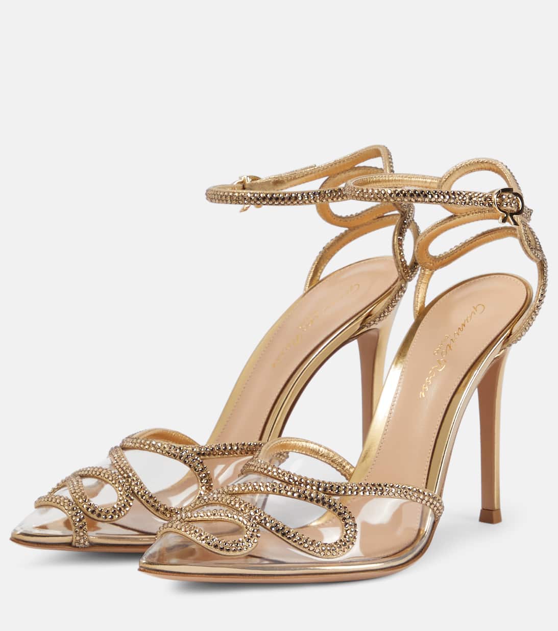 Embellished Leather And PVC Sandals in Gold - Gianvito Rossi | Mytheresa