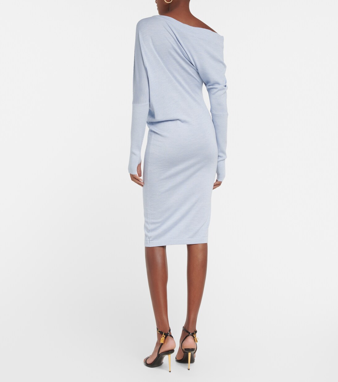 One-shoulder cashmere and silk midi dress in blue - Tom Ford | Mytheresa