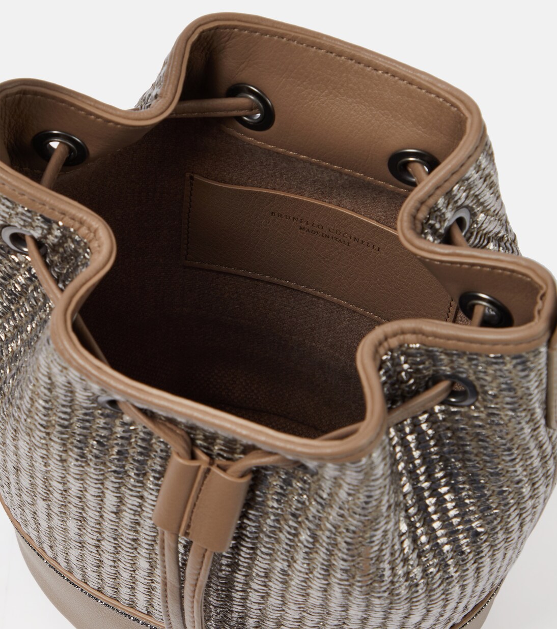 Bolso saco Small de lona y piel en multicolor - Brunello Cucinelli ...