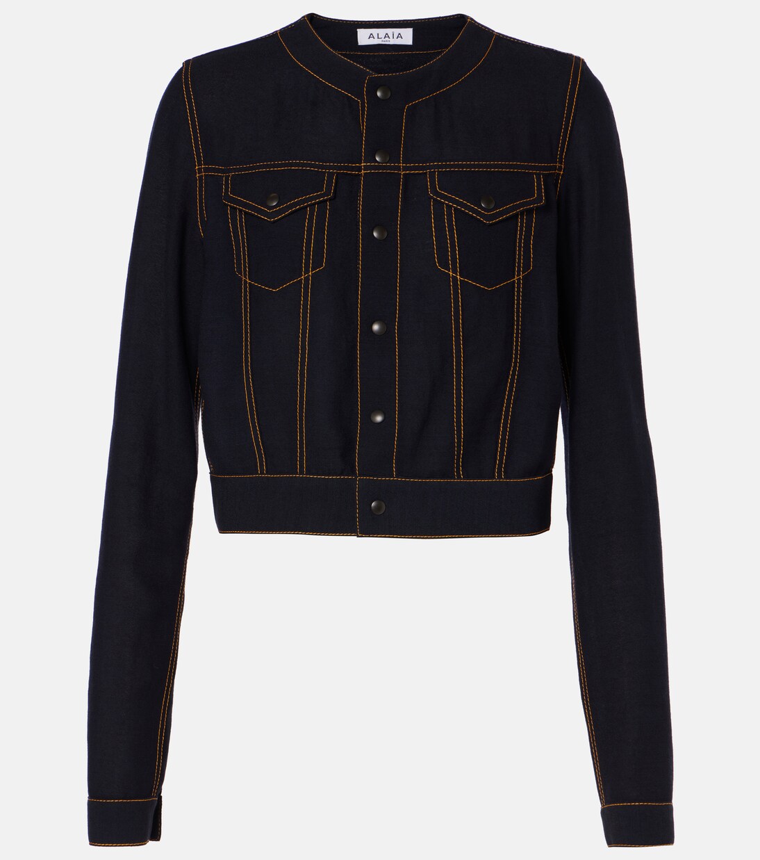 Fluid cropped wool-blend jacket in blue - Alaia | Mytheresa