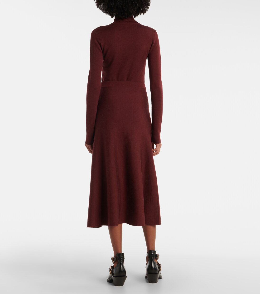 Freddie wool, cashmere, and silk midi skirt in burgundy - Gabriela ...