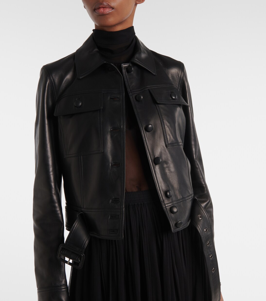 Cropped leather jacket in black - Saint Laurent | Mytheresa