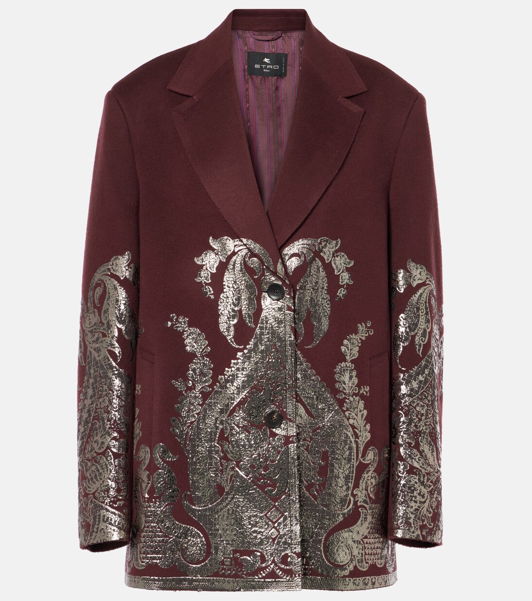 Wool and cashmere embellished coat in burgundy - Etro | Mytheresa