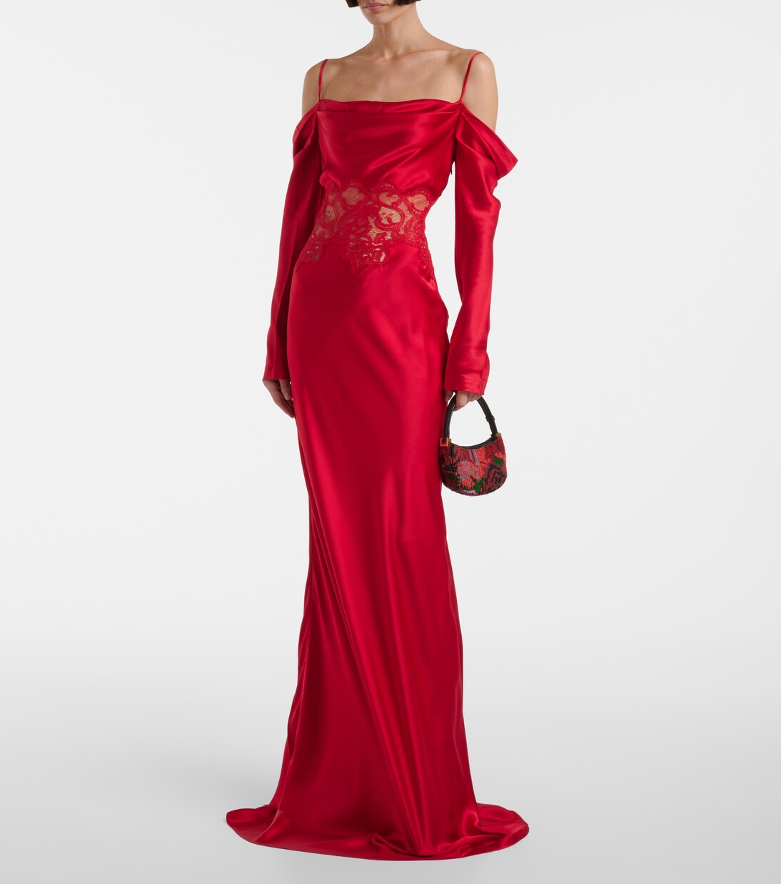 Rubia lace-trimmed silk satin gown in red - Rebecca Vallance | Mytheresa