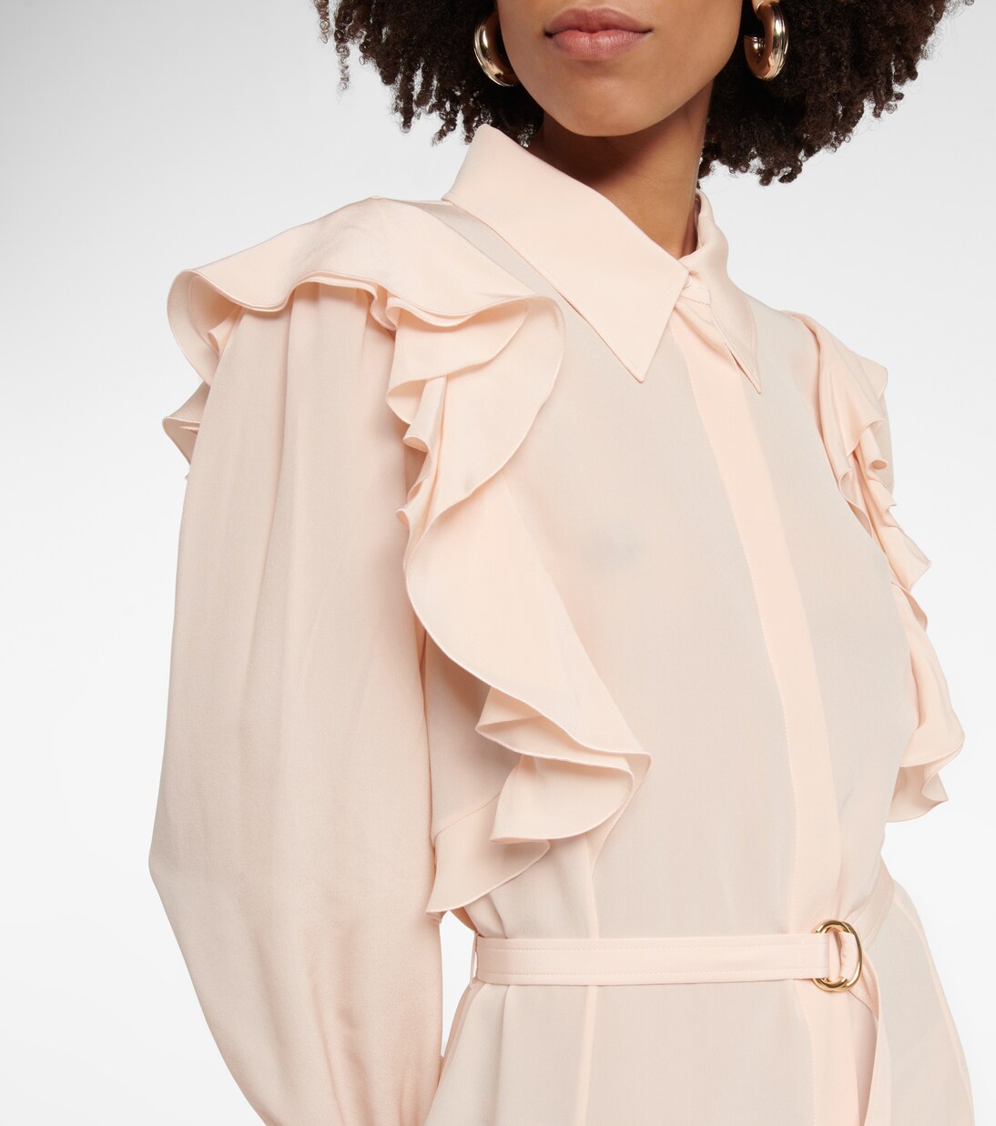 Ruffled silk shirt dress in pink - Chloe | Mytheresa