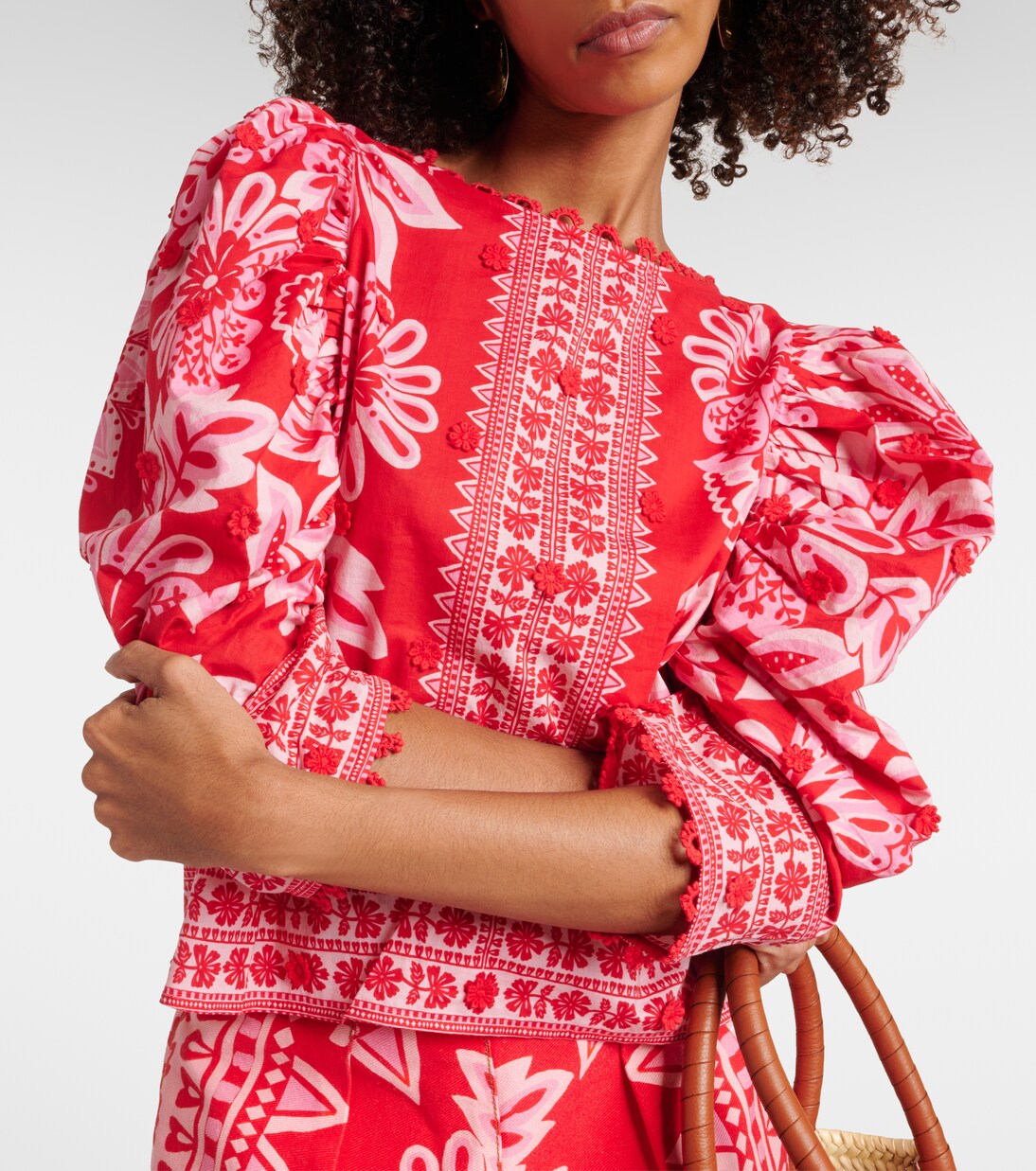 Flora floral cotton blouse in red - Farm Rio | Mytheresa