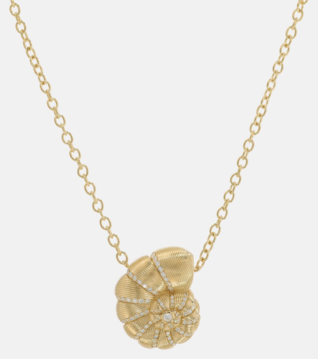 Fluted Nautilus Shell 14kt gold necklace with diamonds in gold - Sydney ...